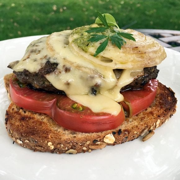Open-Faced Pesto Elk Burger Sandwich | Wild Game Cuisine - NevadaFoodies